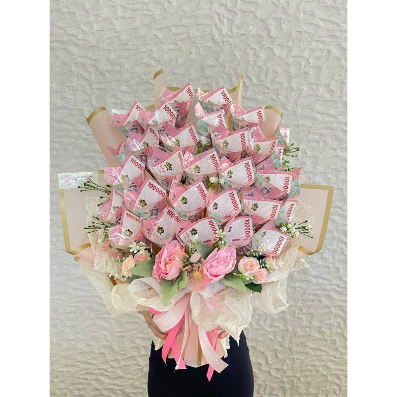 Jual buket uang asli 30 lembar pink | Shopee Indonesia