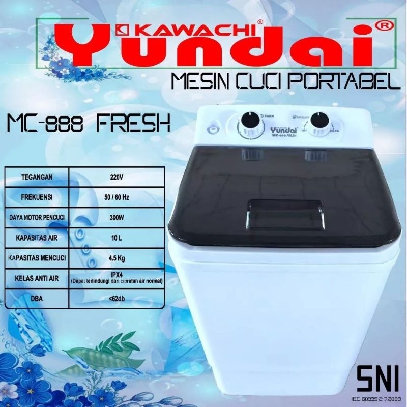 Jual Mesin Cuci Portable 10L Kapasitas 4.5Kg Bonus Tabung Pengering Yundai Washing Machine MC ...