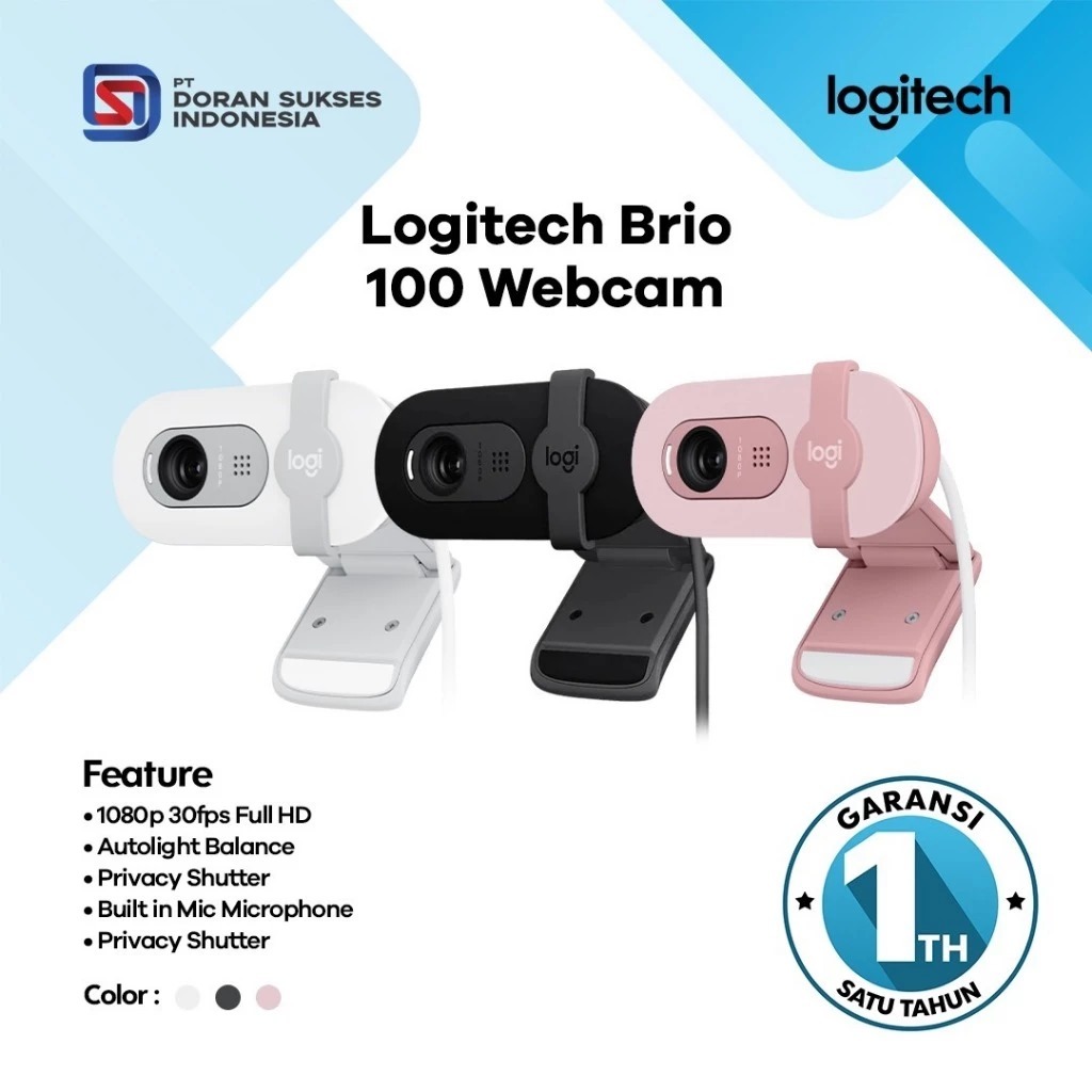 Jual Logitech Brio 100 Webcam Full HD Shutter Privacy & Built-in ...