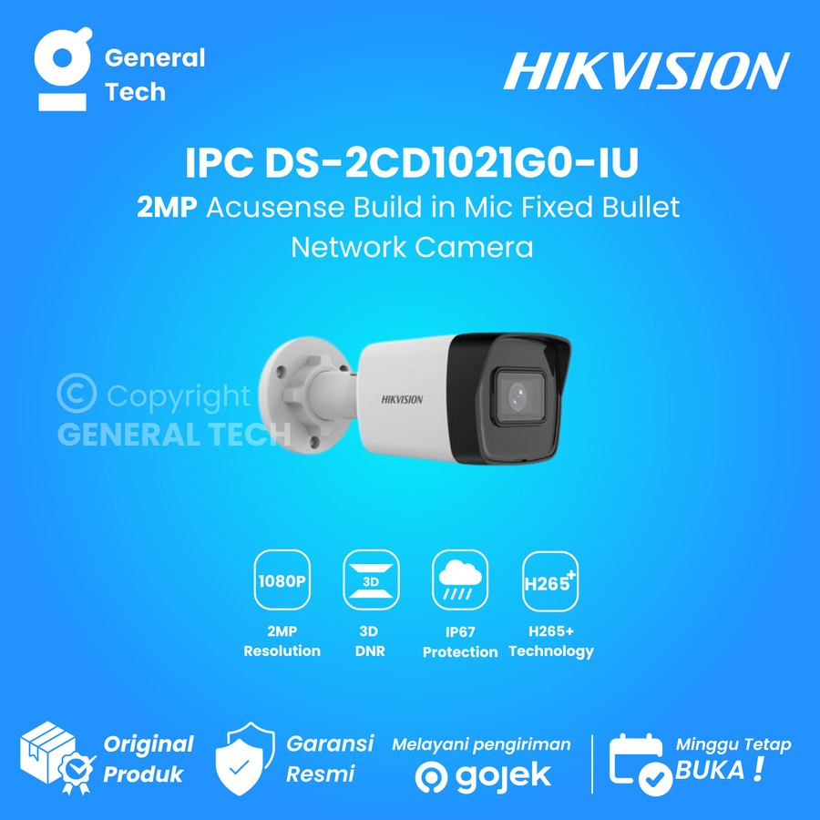 Jual Hikvision IP Camera DS-2CD1021G0-IU Build-In Mic Fixed Bullet Camera | Shopee Indonesia