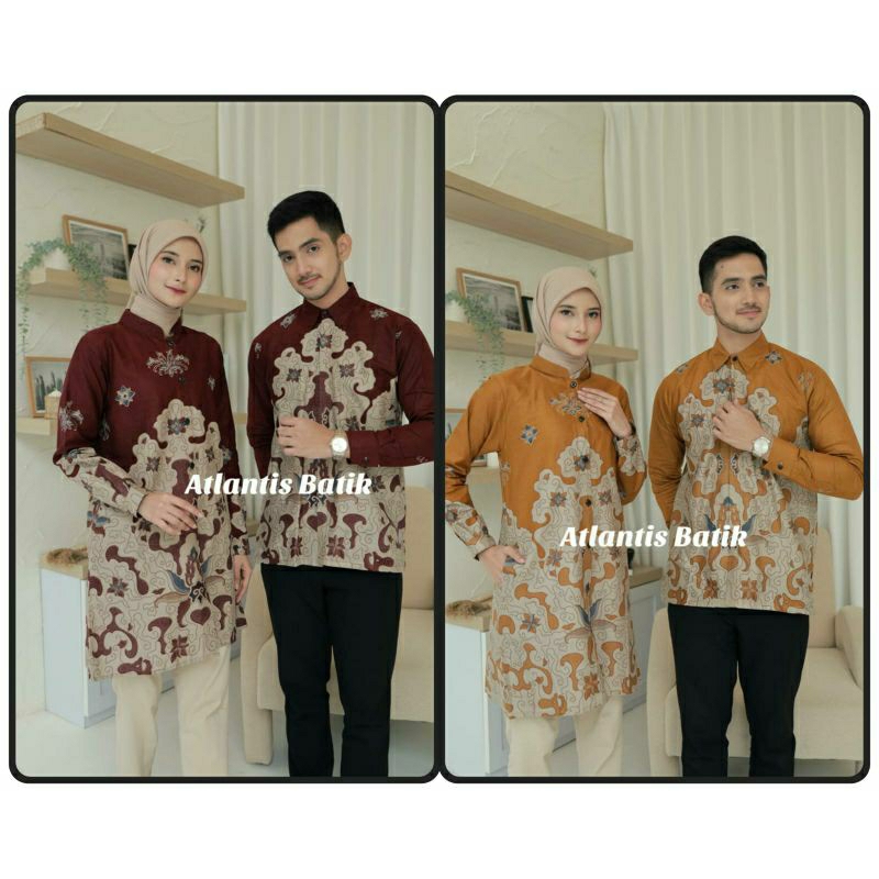 Jual Batik Tunik Couple Modern Set Pakaian Couple Kemeja Batik Pria Lengan Panjang Couple Batik ...