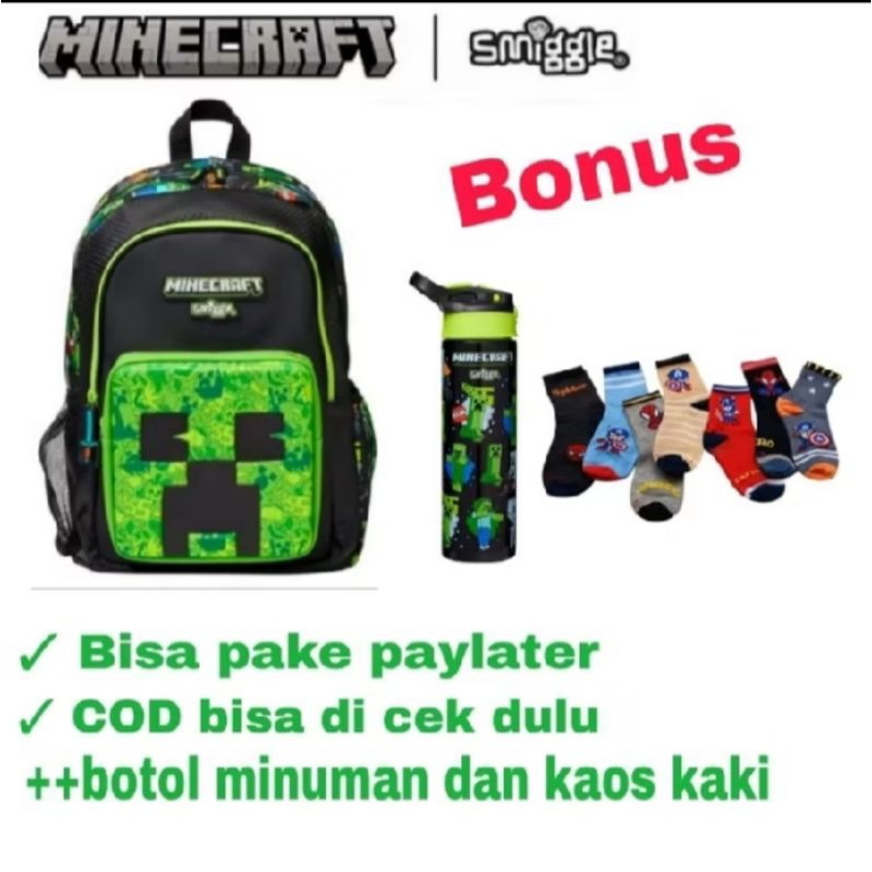 Jual (BONUS+ KAOS KAKI+BOTOL) MINECRAFT/ANAK-ANAK/TAS RANSEL SMINGGEL MINECRAFT/TAS RANSEL ...