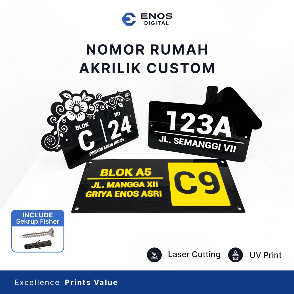Jual Enos Digital Custom Nomor Rumah Akrilik / Acrylic / Papan Nomer ...
