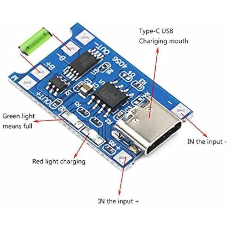 Jual TP4056 Lithium battery charging Charger Usb type C Arduino ...