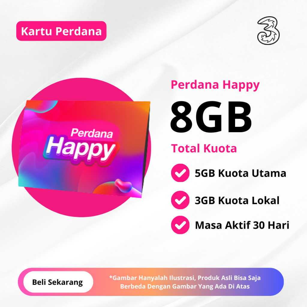 Jual Kartu Perdana Tri Happy 8GB | Shopee Indonesia