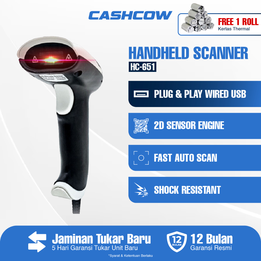 Jual Barcode Scanner 2D USB Laser QR Code Plug and Play HC651 | Shopee ...