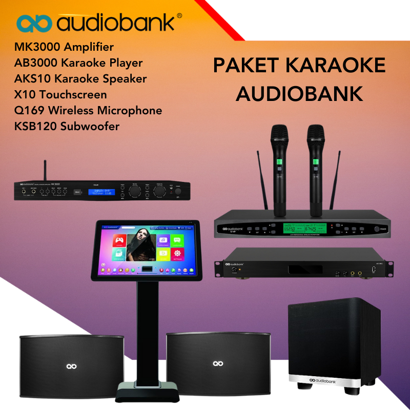Jual Paket Karaoke Audiobank AKS10 Speaker AB3000 Karoke Player MK3000 Amplifier Q169 Wireless ...