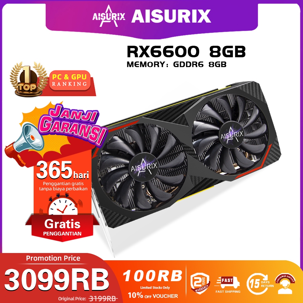 Jual AISURIX AMD RX 6600 8GB VGA Card 128BIT 2048SP GDDR6 New Radeon ...