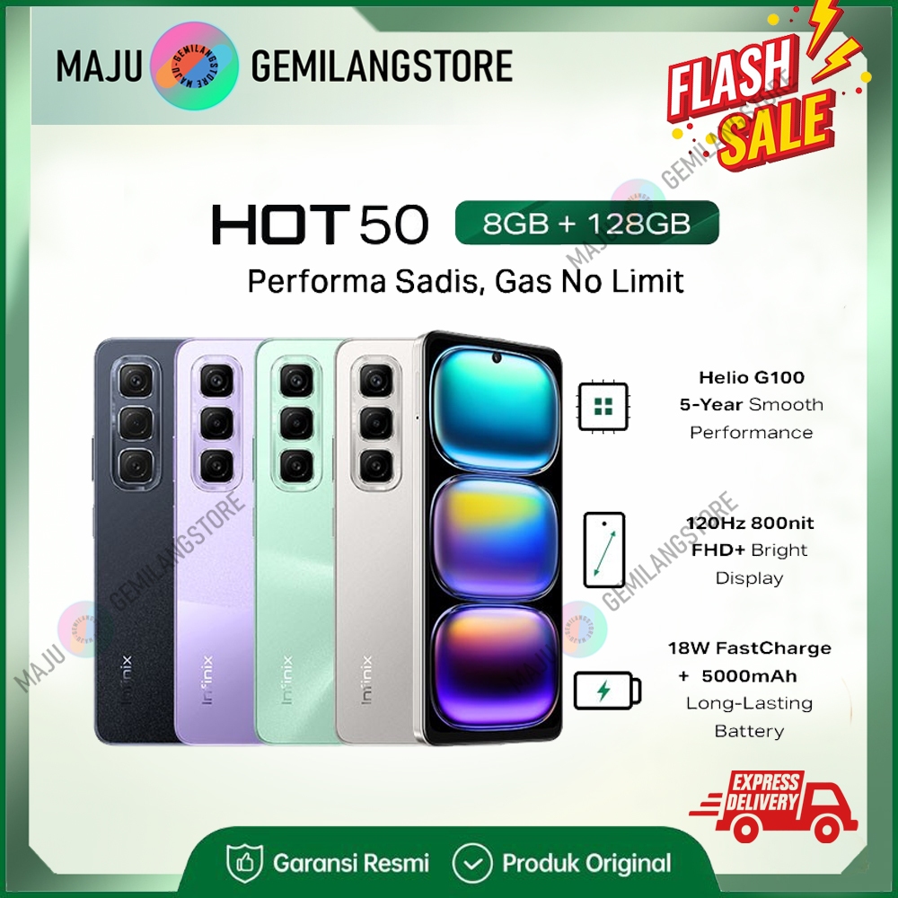 Jual Infinix Hot 50 (6/256GB) (8/128GB) Extended RAM 16GB - Helio G100 6,79 inch 120Hz FHD+-50MP ...