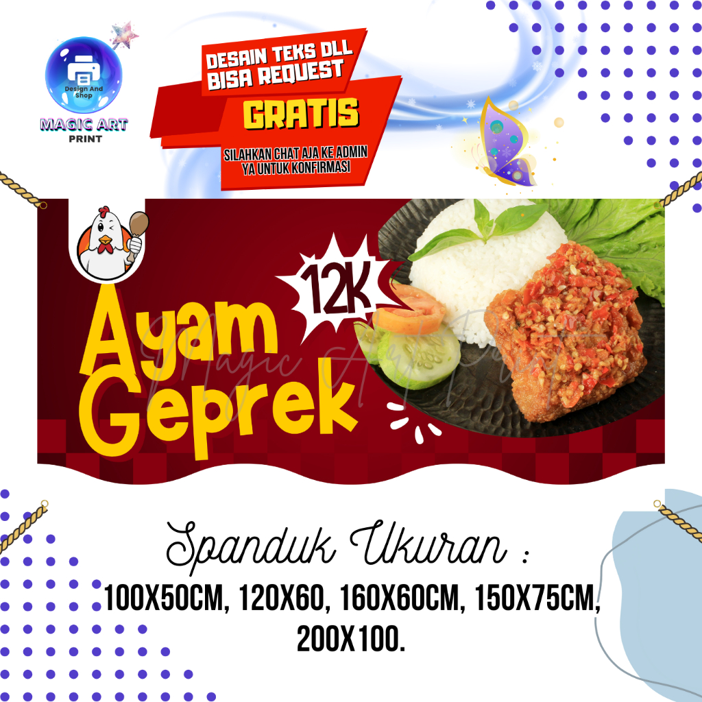 Jual Cetak Spanduk Banner Ayam Geprek MMT Spanduk Custom 200x100 ...