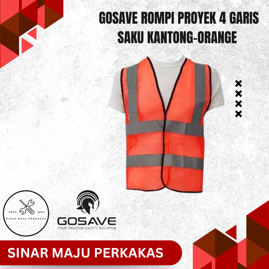 Jual GOSAVE Rompi Proyek 4 Garis Saku Kantong - High Lines Reflective ...