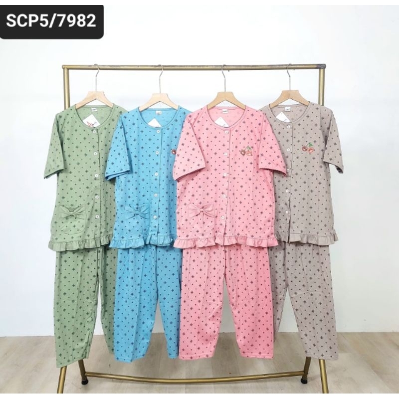Jual MALL-Baju Tidur Babydoll Celana Panjang Label Putih Full Kancing Aktif SCP5/7928 | Shopee ...