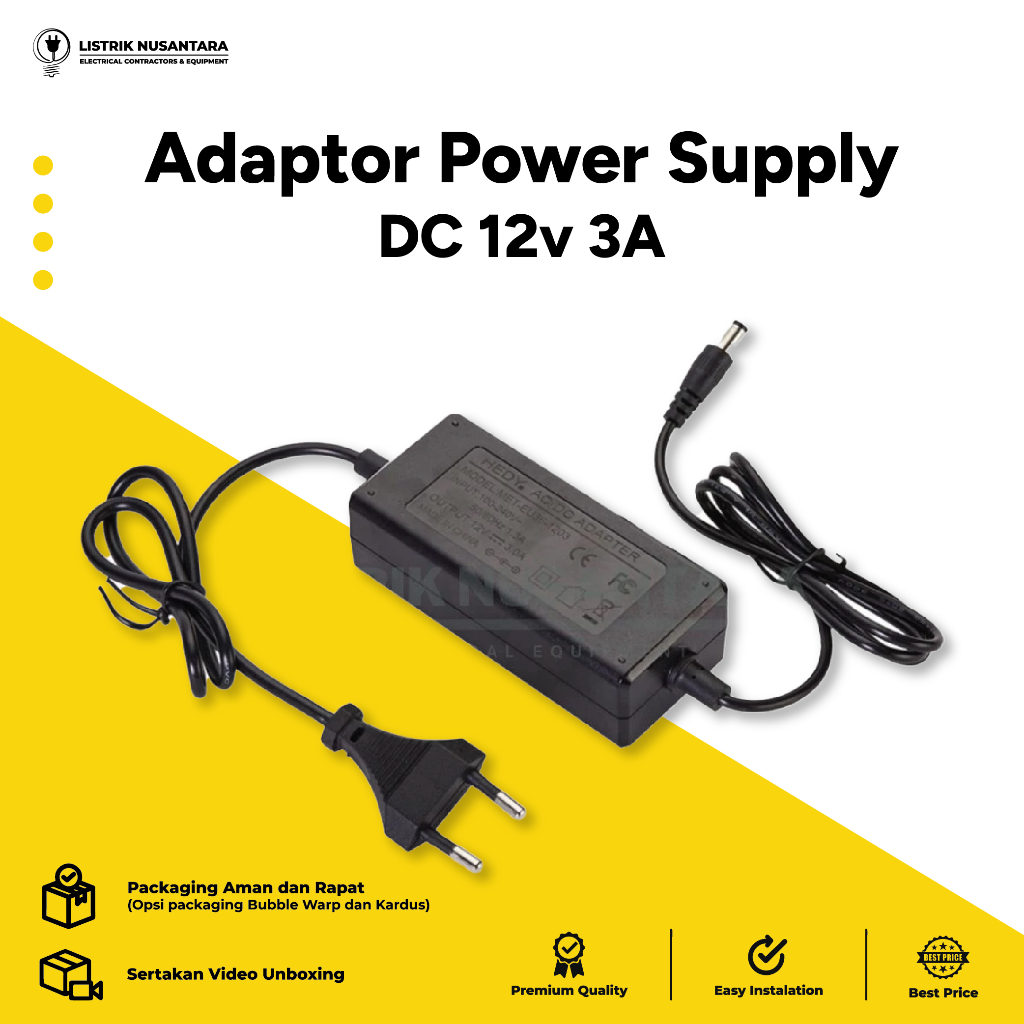 Jual Adaptor Power Supply DC 12v 3A Led strip Neon flex | Adaptor ...