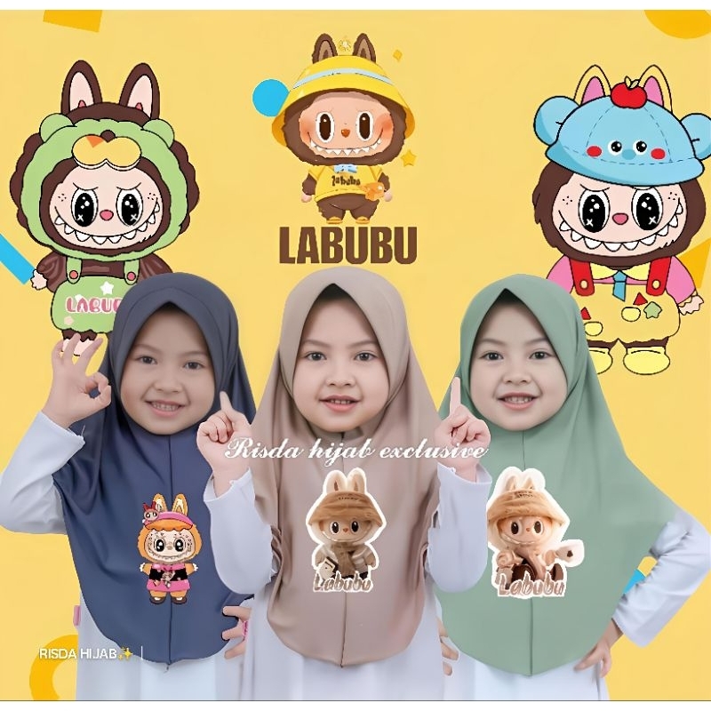 Jual Hijab anak virall Labubu 0-13 tahun /Jilbab anak stiker Labubu ...
