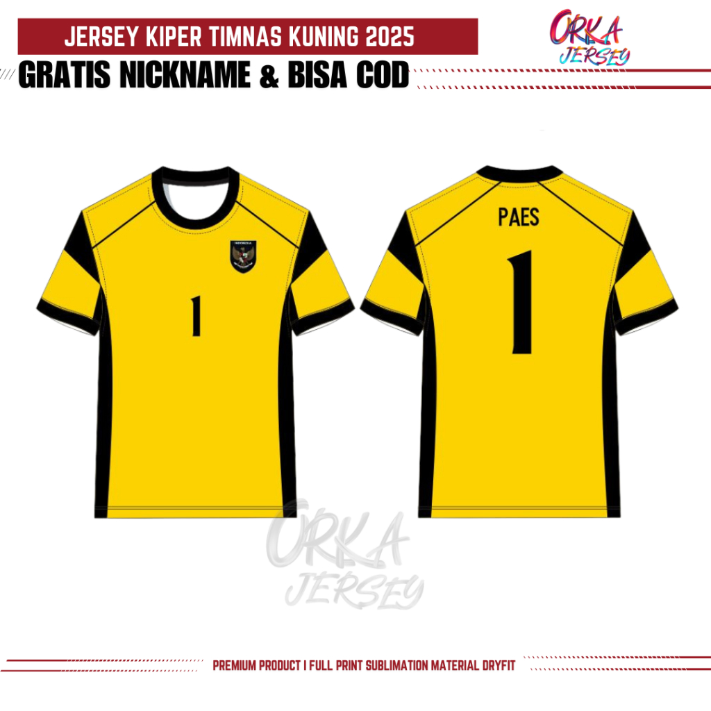 Jual Jersey Kiper Timnas KuningTerbaru 2025 Drifit Milano Premium Gratis Pasang Nama dan Nomor ...