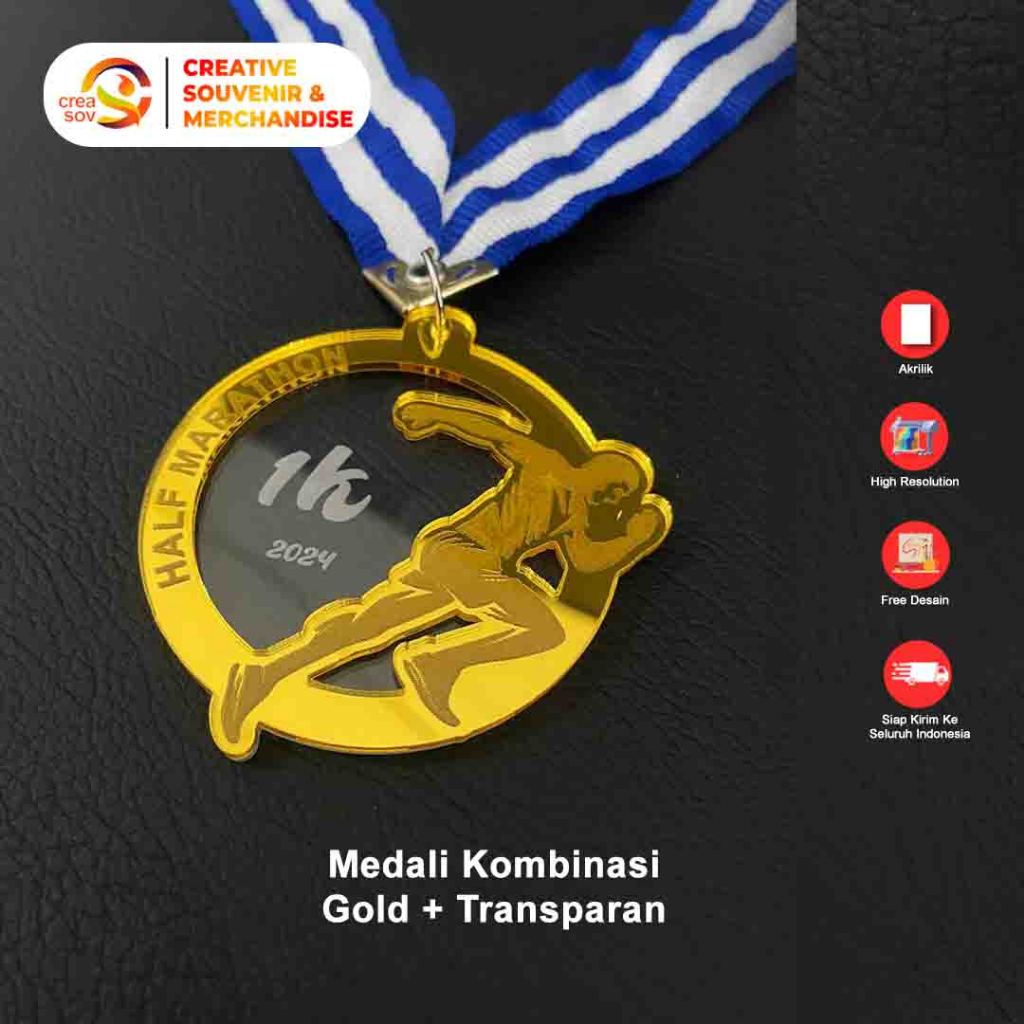 Jual Creasov - Medali Akrilik Gold Kejuaraan Half Marathon/Lari Maraton ...