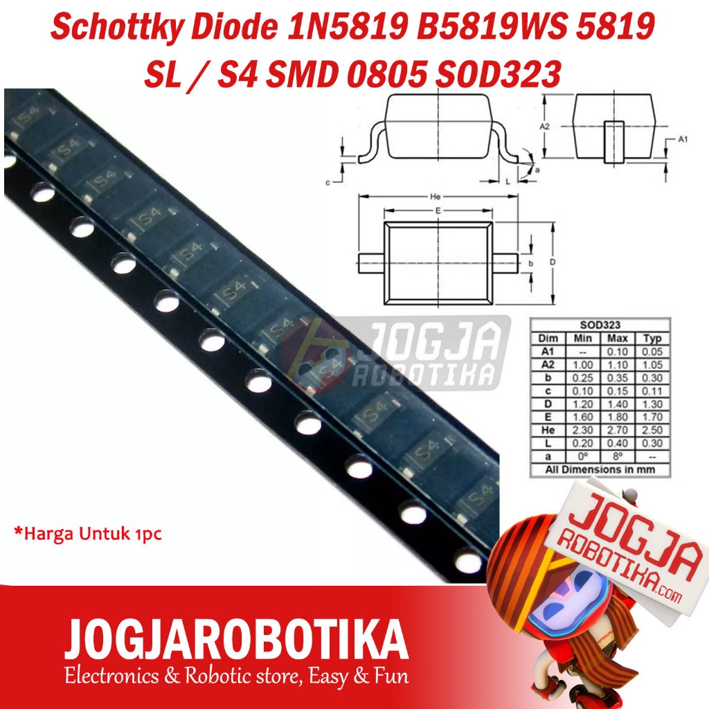 Jual Dioda Schottky Diode 1N5819 B5819WS 5819 SL / S4 SMD 0805 SOD323 | Shopee Indonesia