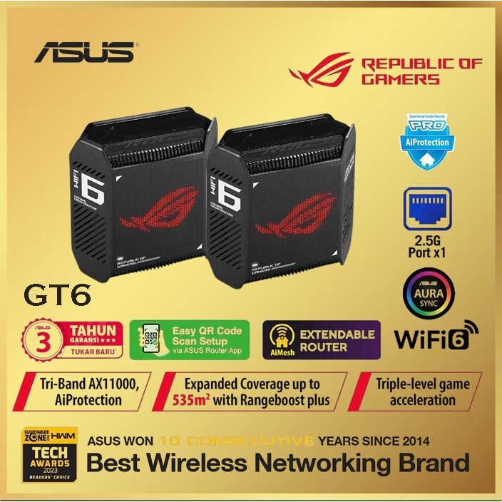 Jual ASUS ROG Rapture GT6 Gaming Mesh System / Router Gaming Asus ROG ...
