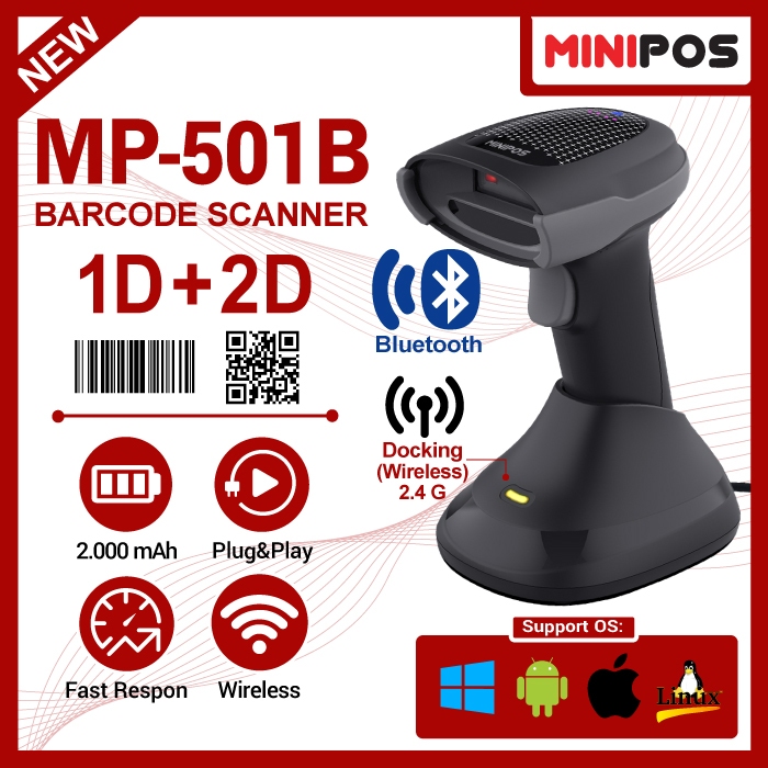 Jual MINIPOS MP-501B Barcode Scanner 1D 2D Auto Scan Bluetooth Wireless ...