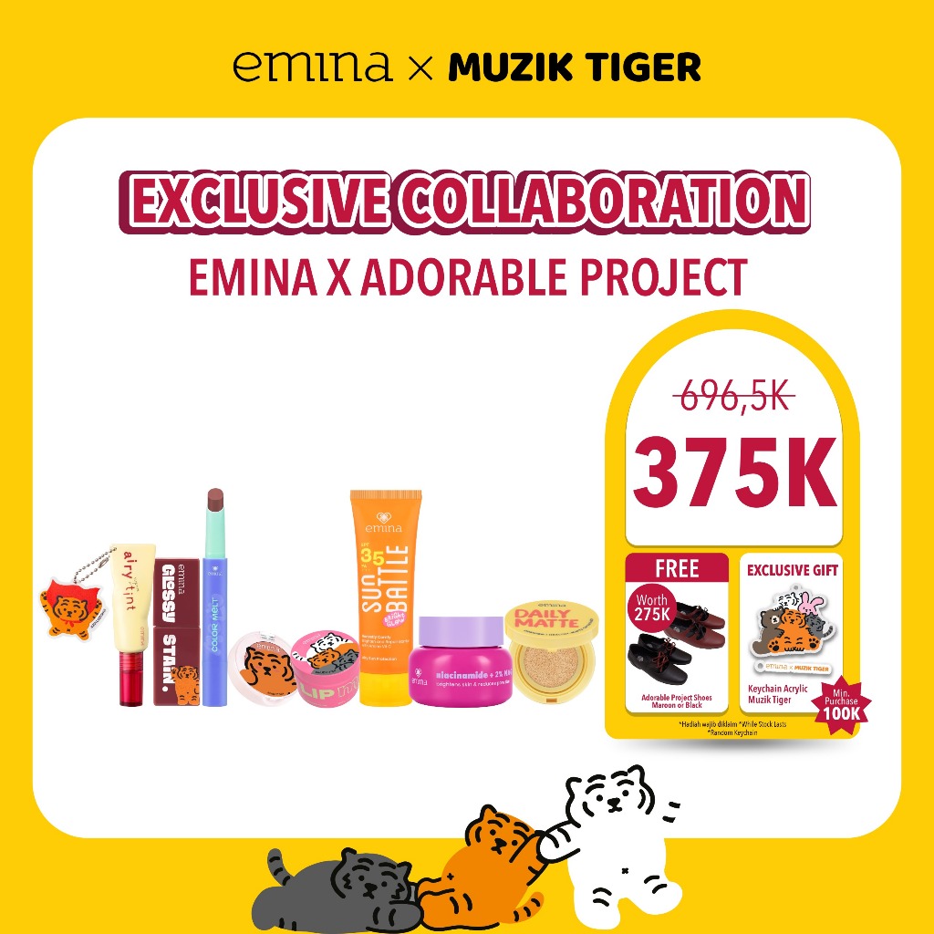 Jual [Emina x Adorable Project] Emina x Muzik Tiger Exclusive Glow Set Free Adorable Project ...