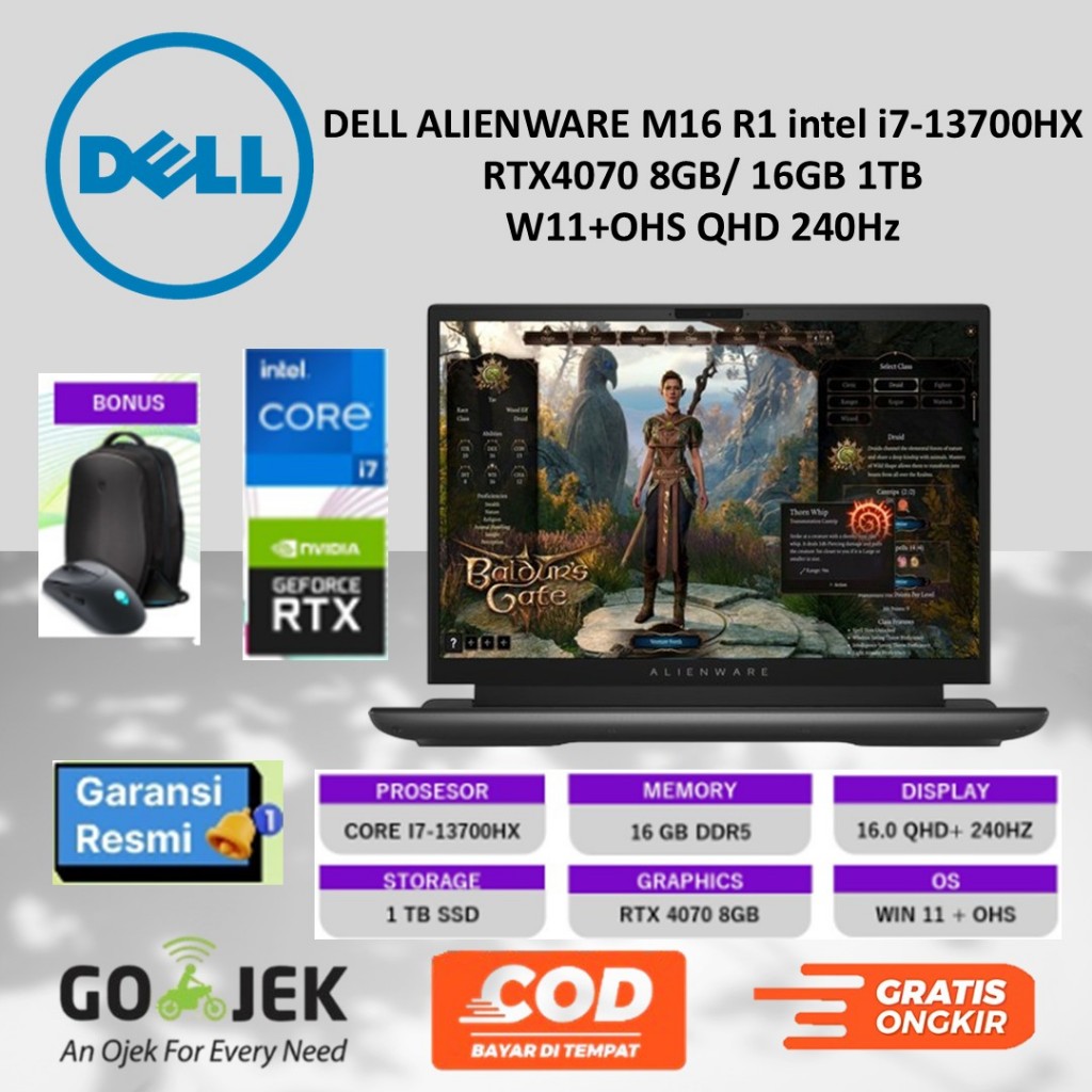 Jual DELL ALIENWARE M16 R1 intel i7-13700HX RTX4070 8GB/ 16GB 1TB W11+OHS QHD 240Hz | Shopee ...