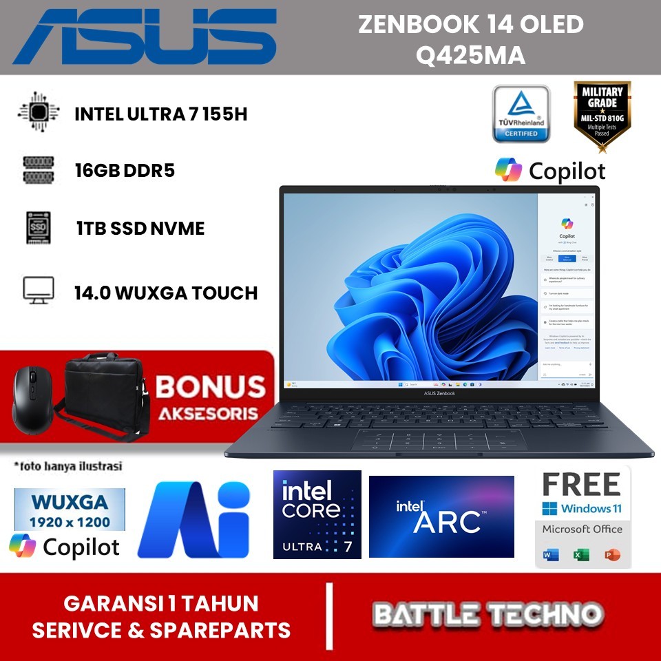 Jual Laptop Asus Zenbook 14 OLED Q425MA Intel Ultra 7 155H 16GB DDR5 ...