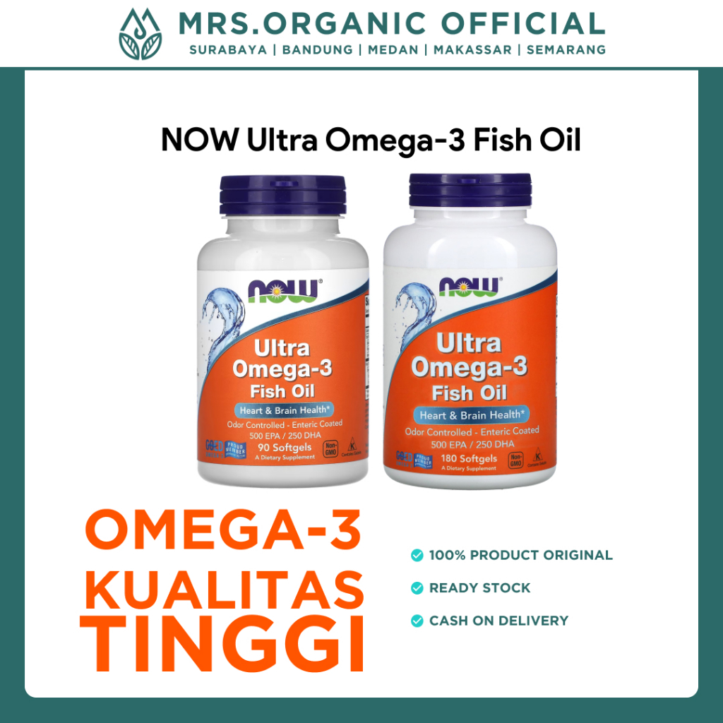 Jual Suplemen Vitamin Minyak Ikan Ultra Omega 3 Fish Oil Now Foods 500 EPA 250 DHA 90 180 ...