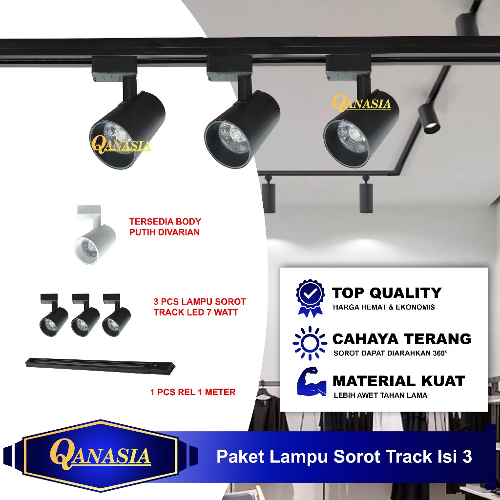 Jual Lampu Sorot Rel LED 7W Set isi 3 - Spotlight Track Light Terang dan Hemat Untuk Rumah, Toko ...