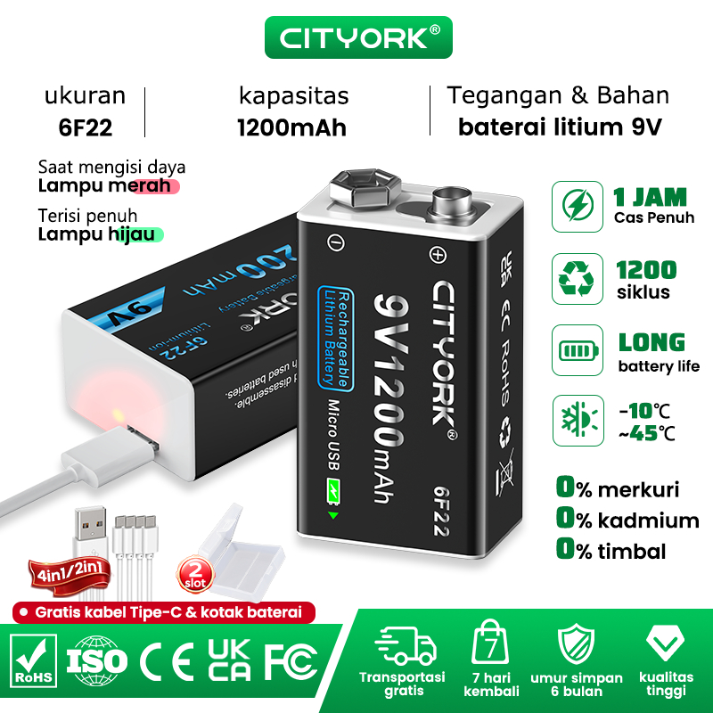 Jual Cityork Baterai / Battery / Baru Batere 9V Type-C Rechargeable ...
