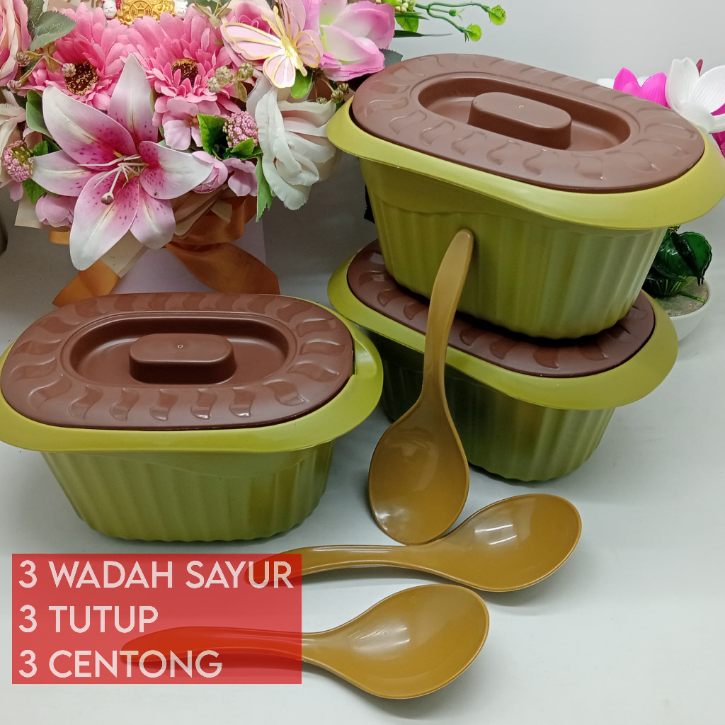 Jual 3 Set Wadah Sayur + Tutup + Centong NEWTON Tempat Wadah Sayur ...
