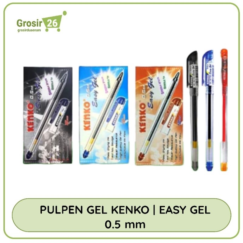 Jual (1 box) pulpen / pena / pen gel cair tinta basah kenko easy gel 0.5 mm hitam | biru | merah ...