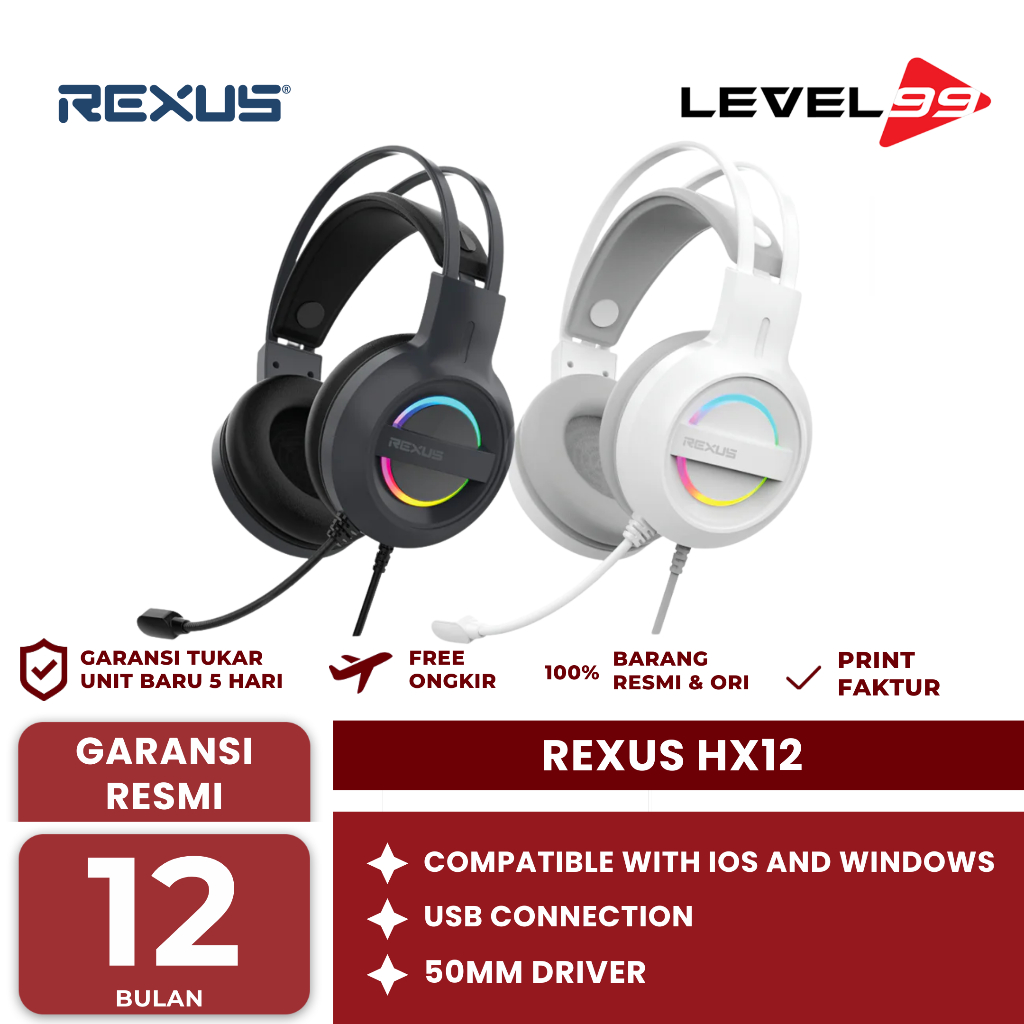 Jual Rexus Hx12 / Hx-12 Thundervox Gaming Headset Rgb With 50Mm Driver ...