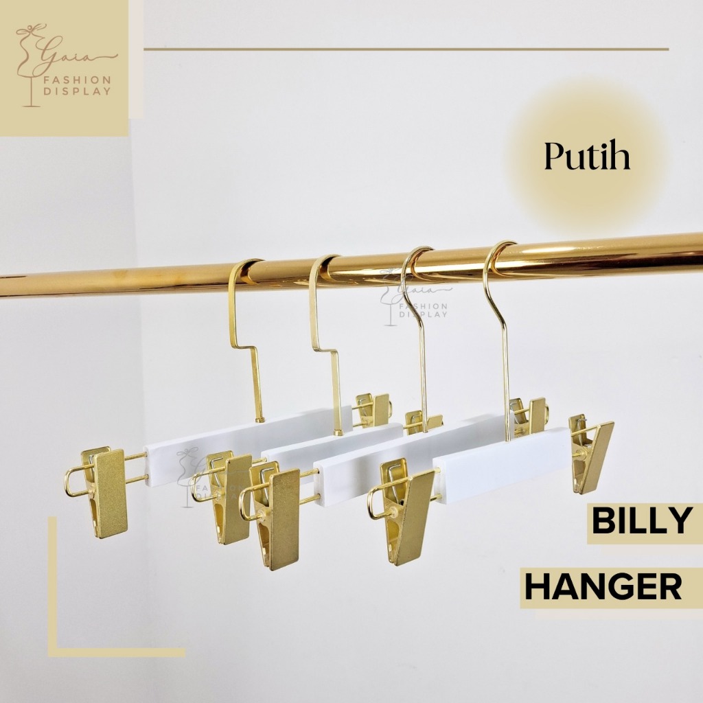 Jual Hanger Kayu Putih Jepit Billy Hook Gold Emas Gantungan Celana ...