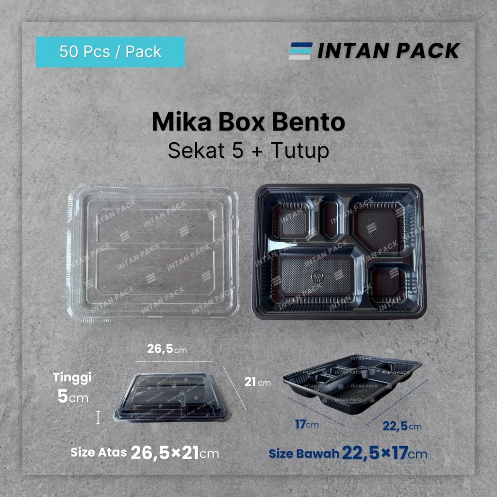 Jual Mika Box Bento Kotak Makan Sekat 5 Hitam Mika Box Catering( isi 50 ...