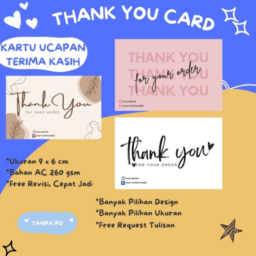 Jual Kartu Ucapan Terima Kasih Online Shop Thank You Card Ukuran 9x6-Thanks Card-Thank You For ...
