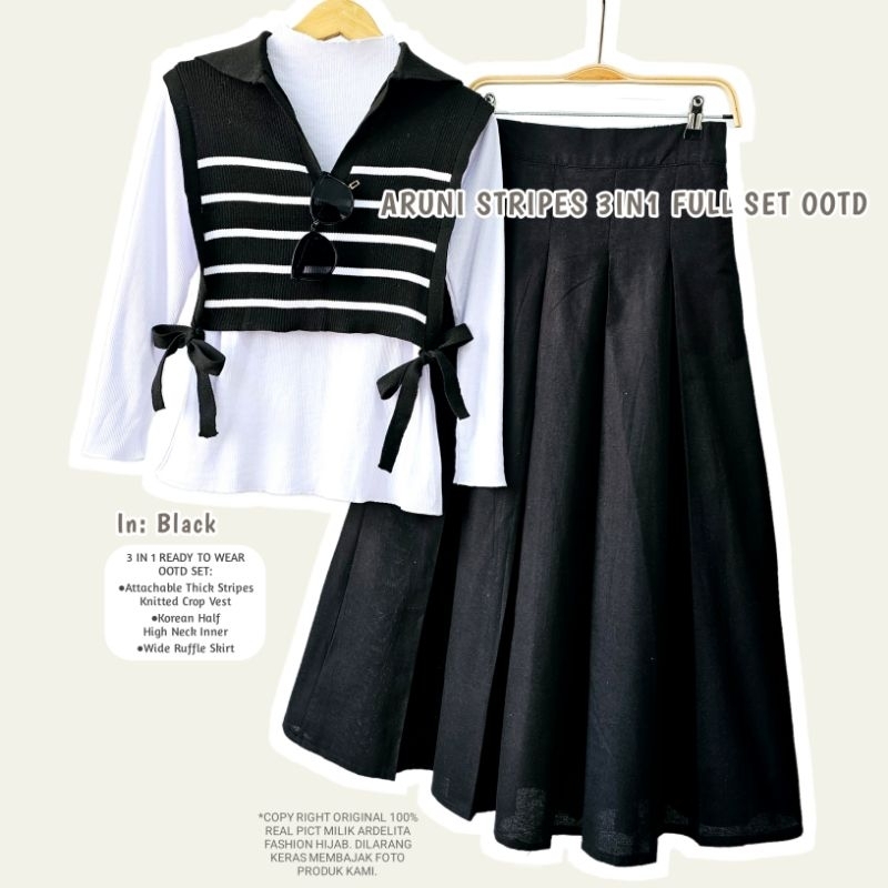 Jual ARDELITA - ARUNI STRIPES 3IN1 FULL SET OOTD KOREAN STYLE FOR HIJAB - BAJU SETELAN ROK ...