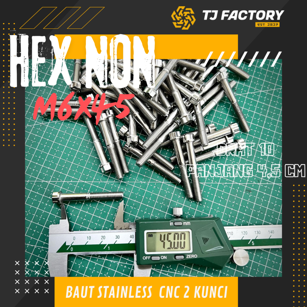 Jual BAUT DRAT 10 M6 PANJANG 4,5 CM STAINLESS CNC 2 KUNCI HN M6x45 M6 x 45 by Tj Factory (Harga ...