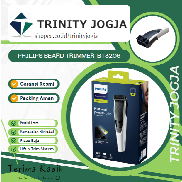 Jual Philips BT3206 Beard Trimmer / Pencukur Jenggot / BT 3206 | Shopee ...