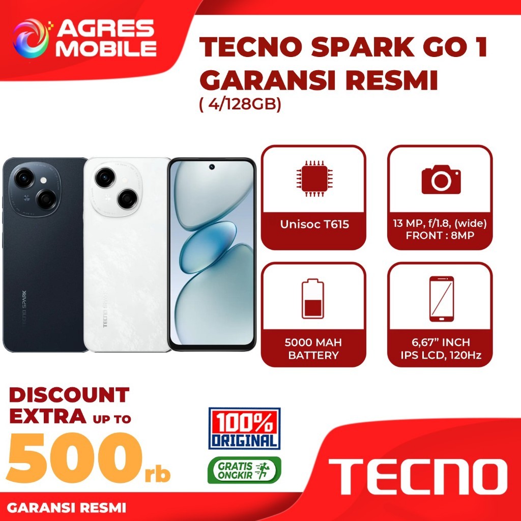 Jual TECNO Spark Go 1 4GB+4GB + 128GB, 120Hz Display, IP54 Resistance, Android 14Go - Garansi ...