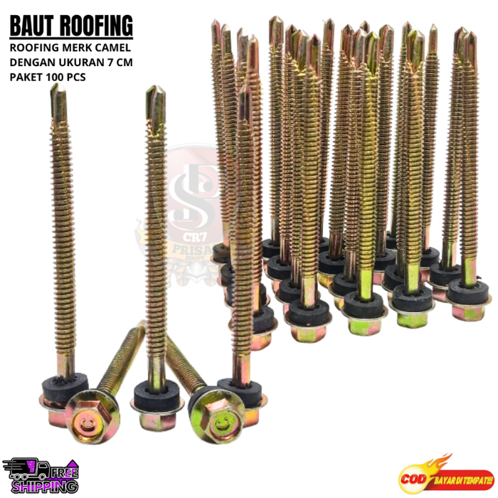Jual baut roofing 7cm 1bungkus isi 100biji/baut atap 7cm warna kuning ...