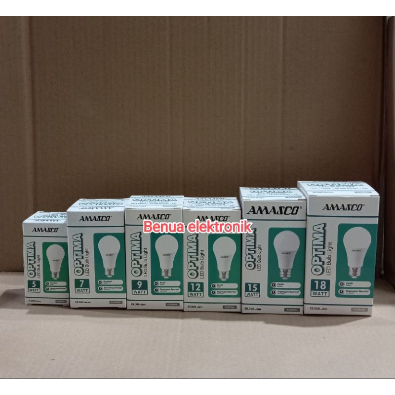 Jual Promo Lampu LED AMASCO OPTIMA Blub 5w 7w 9w 12w 15w 18w Cahaya Putih Bergaransi 1 tahun ...