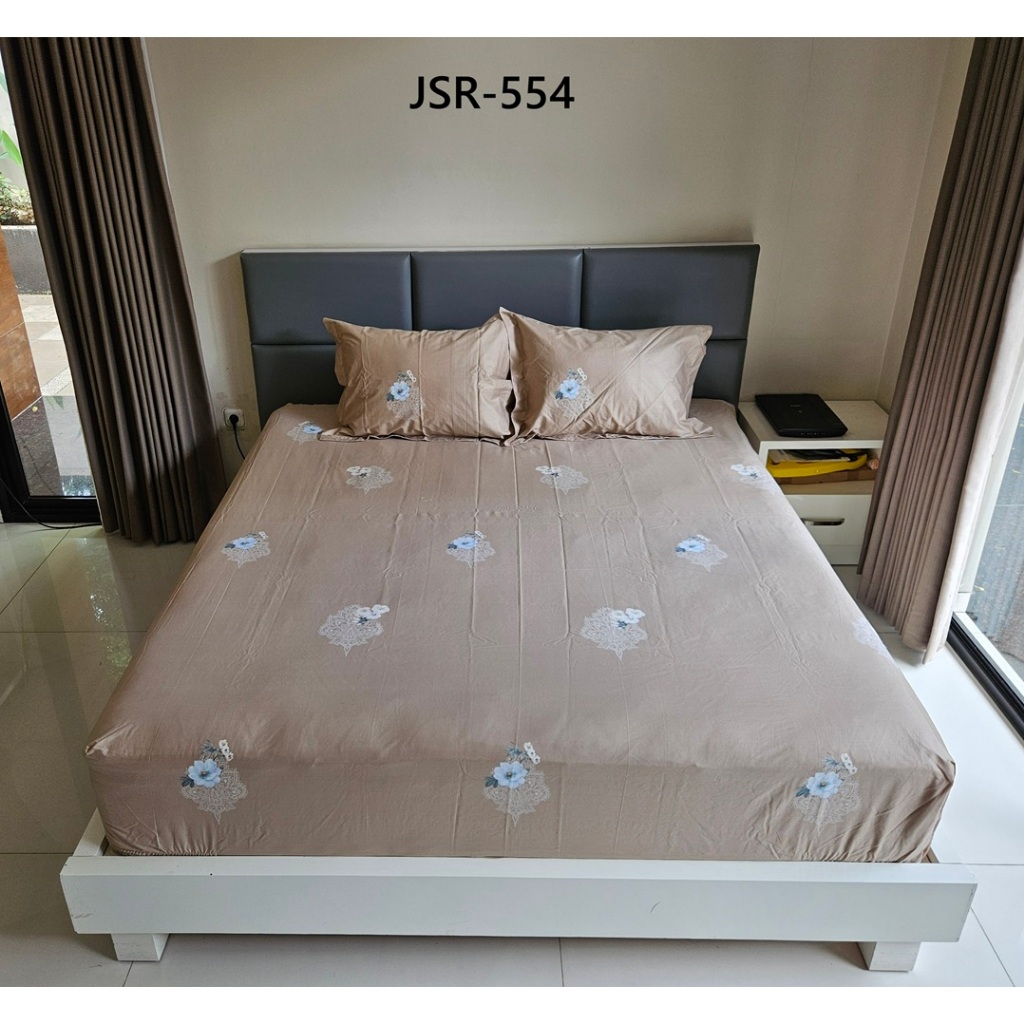 Jual sprei katun jepang semi reactive kode JSR-554 motif bunga kecil warna khaki (belum termasuk ...