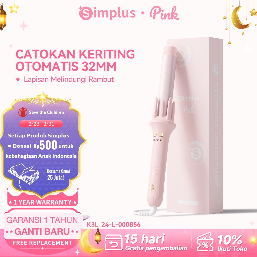 Jual Simplus Pink catokan rambut curly otomatis 32MM | Shopee Indonesia