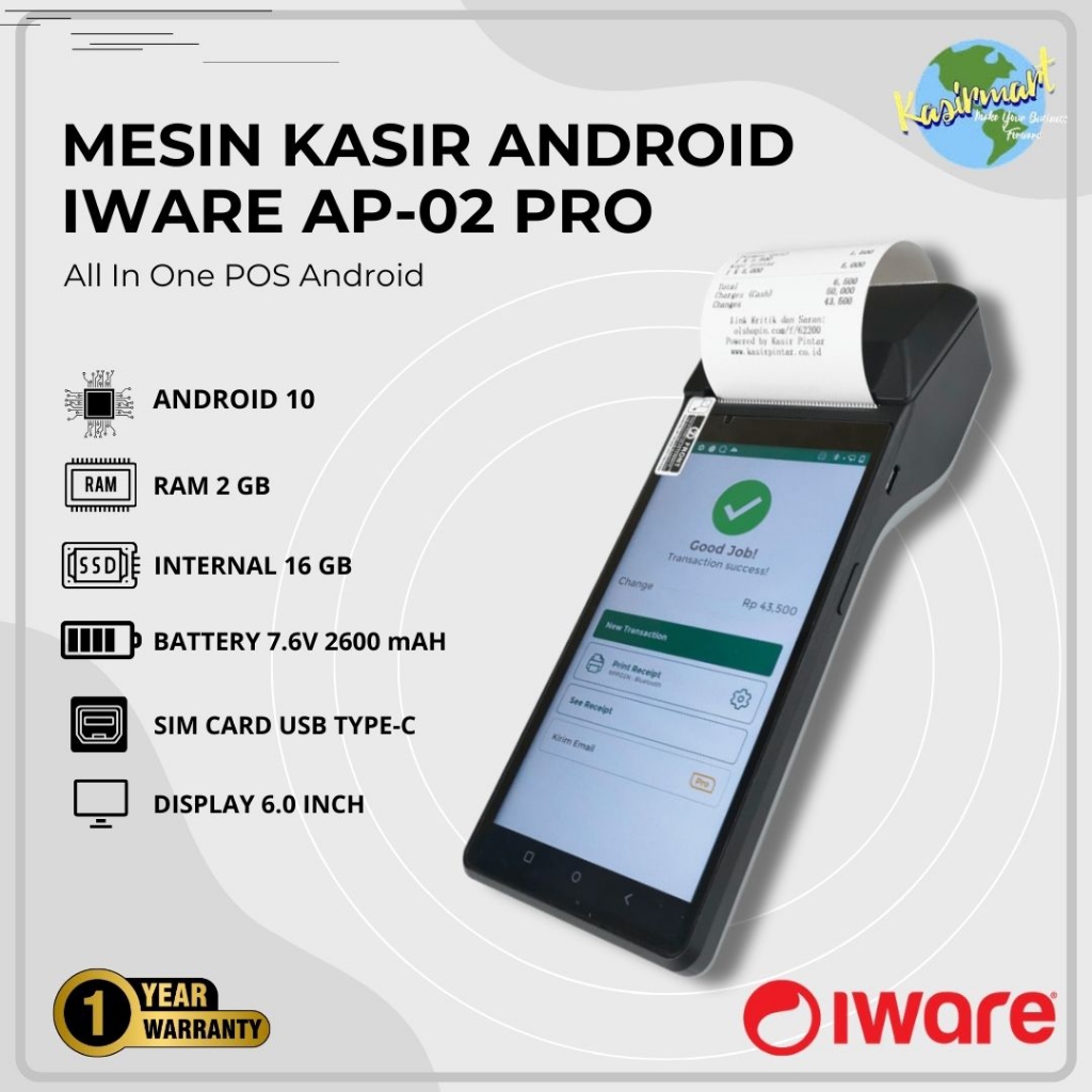 Jual Mesin Kasir Android Portable Iware AP02 Pro 2G NFC RPP02N Wifi ...