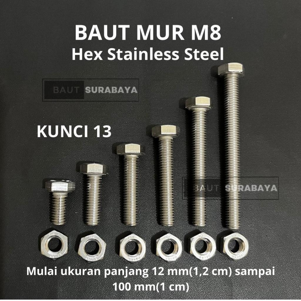 Jual Baut mur M8 Stainless steel, HEXAGONAL STAINLESS STEEL M8 KUNCI 13. | Shopee Indonesia
