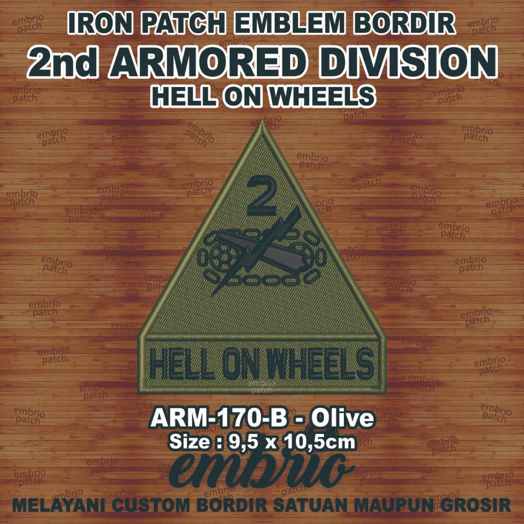 Jual ARM-170-B Patch 2nd ARMORED DIVISION HELL ON WHEELS 2 WWII Tank US ARMY Military Patches ...
