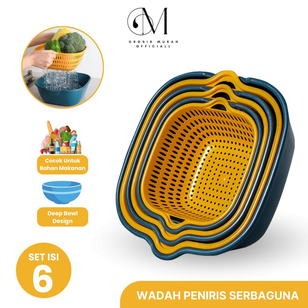 Jual GMO Saringan Sayur Buah Baskom Plastik Pencuci Baskom set 6in1 ...