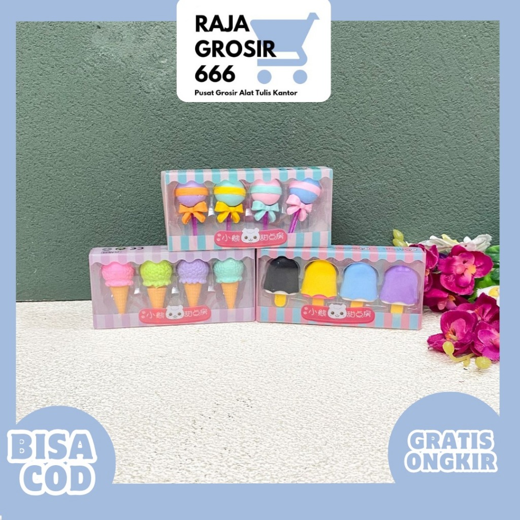 Jual Penghapus Miniatur Ice Cream 1 set isi 4 pcs ER-1825 / Food eraser ...