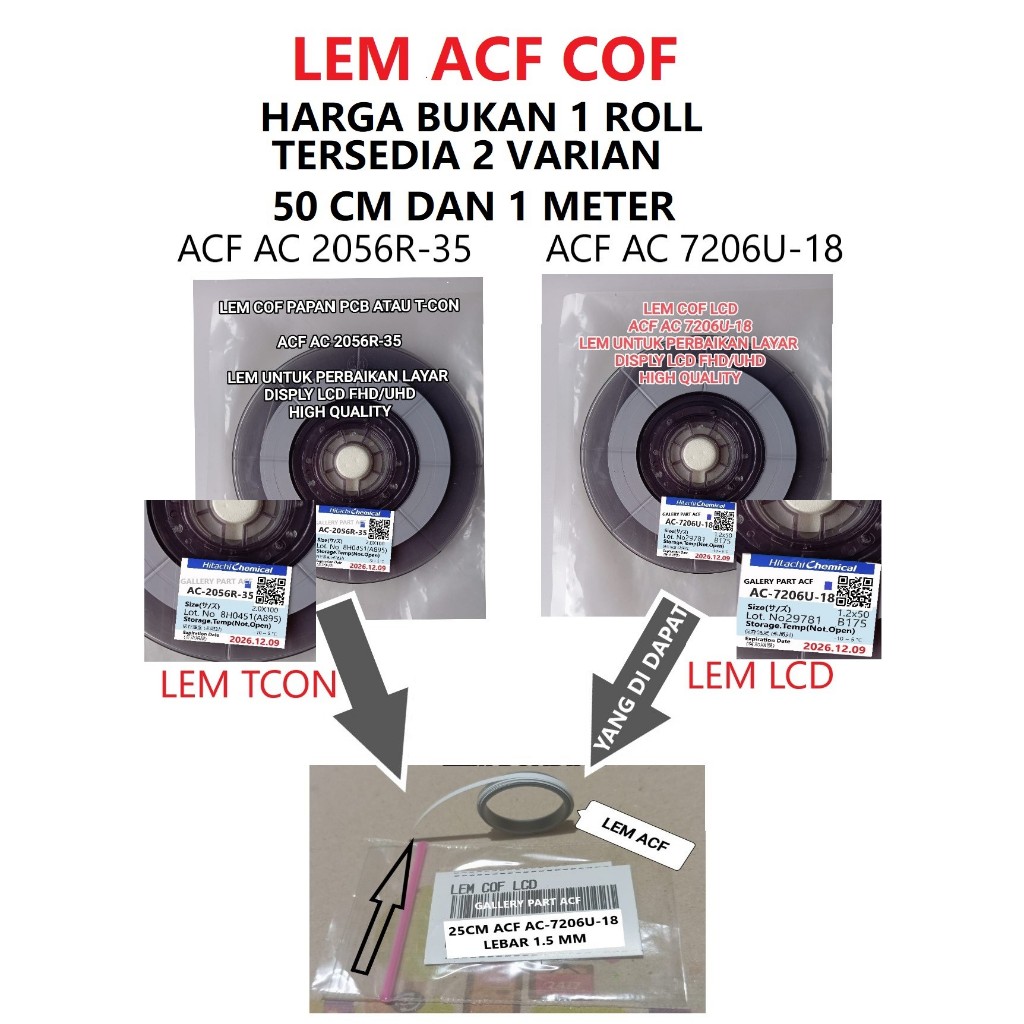 Jual lem konduktor ACF AC-7206u-18 AC-2056R-35 LEM cof tab bonding fleksibel flexibel lcd tv ...