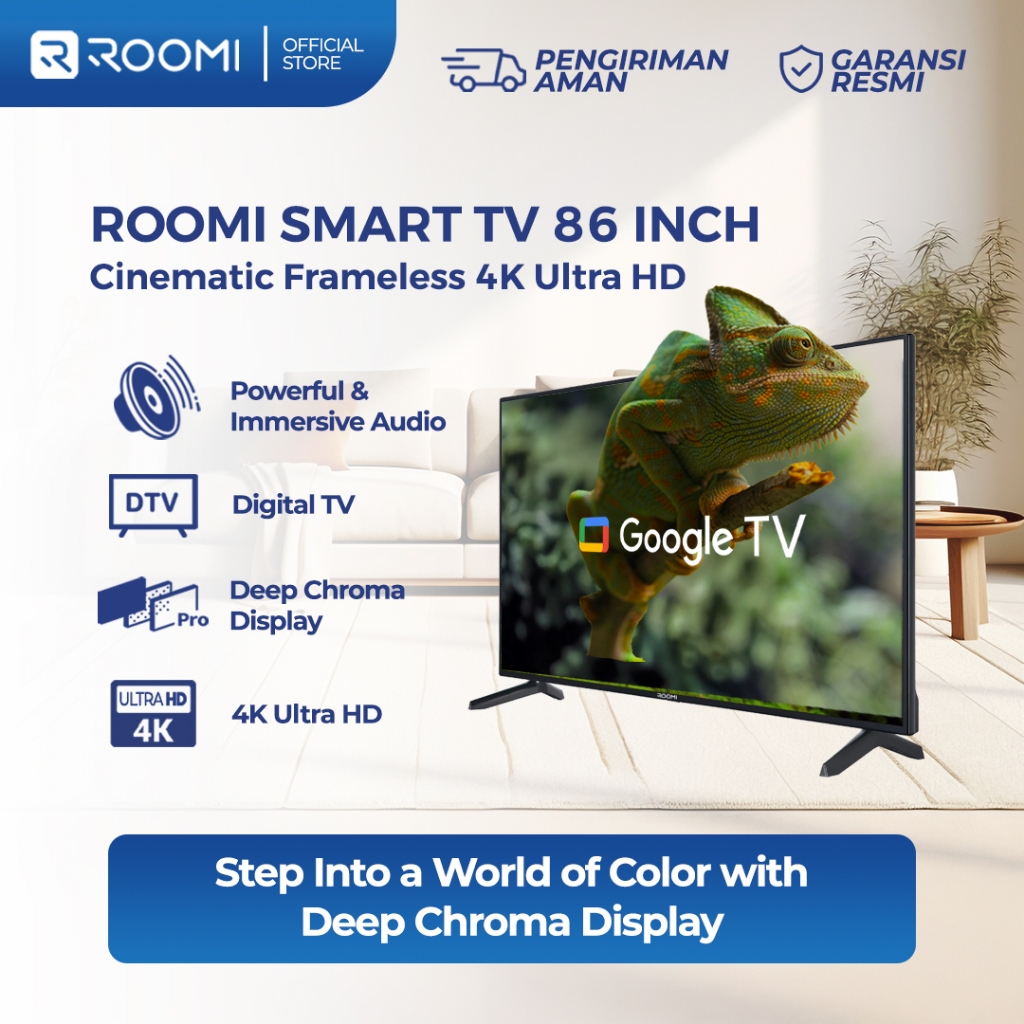 Jual ROOMI Google TV 86 inch RMTV086 Frameless 4K Ultra HD Deep Chroma ...